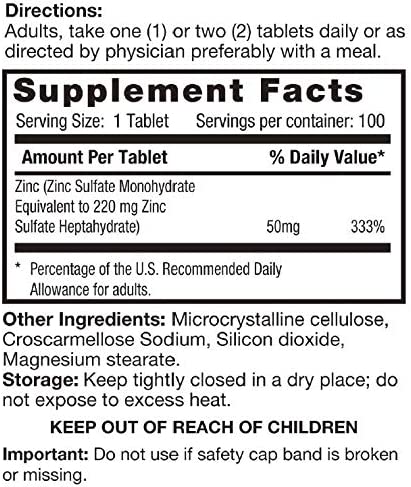 Zinc Sulfate 50MG (Zinc Sulfate Monohydrate Equivalent to 220MG Zinc ...