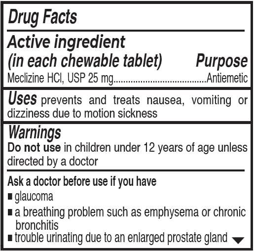 Meclizine HCL 25mg – Antiemetic, Motion Relief Chewable Tablets (1000 ... Meclizine HCL 25mg – Antiemetic, Motion Relief Chewable Tablets (1000 ...