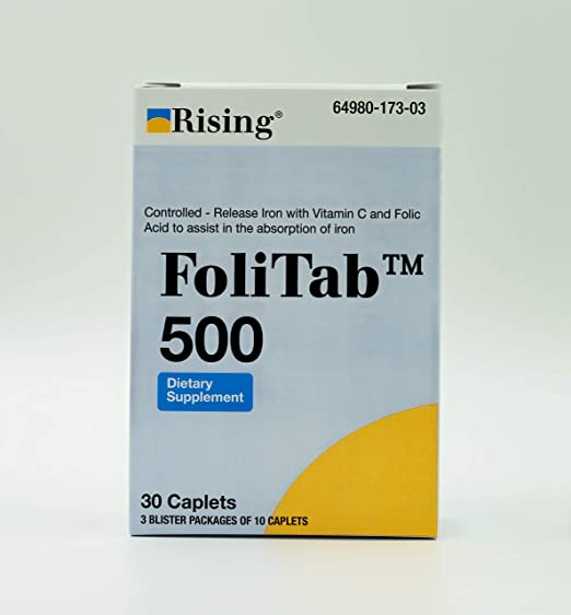 FoliTab 500 – Elemental Iron with Vitamin C and Folic Acid – 30 Caplets ...